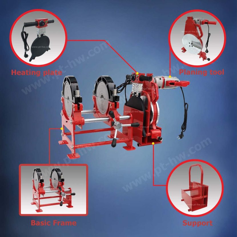 เครื่องเชื่อมท่อ HDPE 250 mm. รุ่น HW250-2 แบบมือหมุน 2 หัวจับ | PT-Hardware